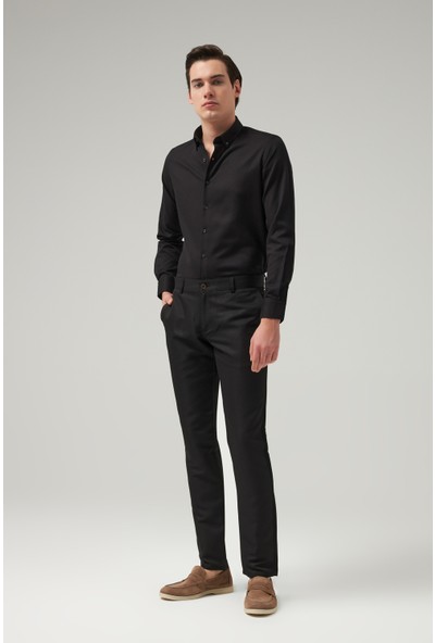 D'S Damat Ds Damat Slim Fit Siyah Armürlü Chino Pantolon