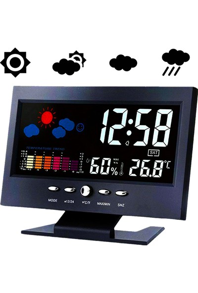 TamamElek LCD Renkli Ekran Dijital Çalar Saat Termometre Nem Zaman Tarih Göstrgesi TamamElek LCD Renkli Ekran Dijital Çalar Saat Termometre Nem Zaman Tarih Göstrgesi