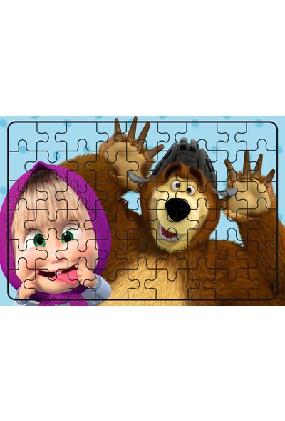 Baskımarketim Maşa Ile Koca Ayı 54 Parça Ahşap Puzzle Çocuk Yapboz