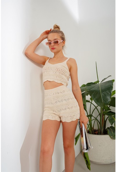 Crop Örgü Takım Bej