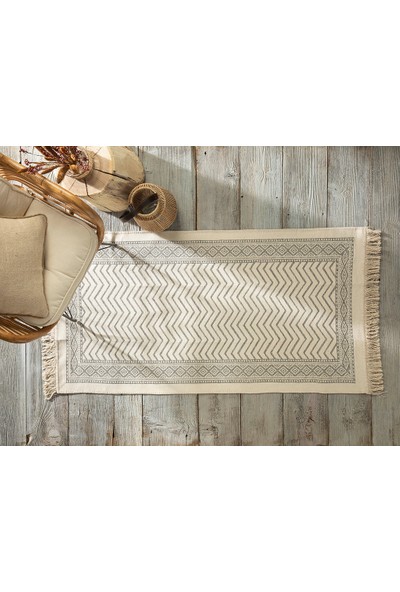 English Home Wavy Dokuma Kilim 80X150 cm Bej - Siyah English Home Wavy Dokuma Kilim 80X150 cm Bej - Siyah