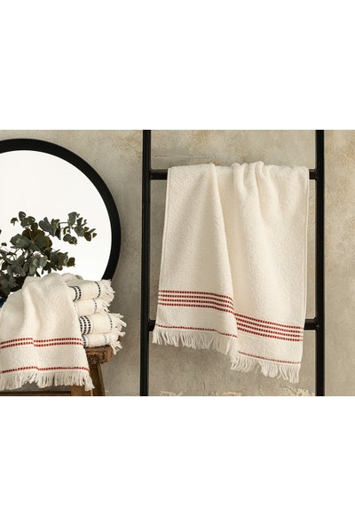 English Home Nautical Pamuklu El Havlusu 30 x 40 cm Beyaz-Kiremit