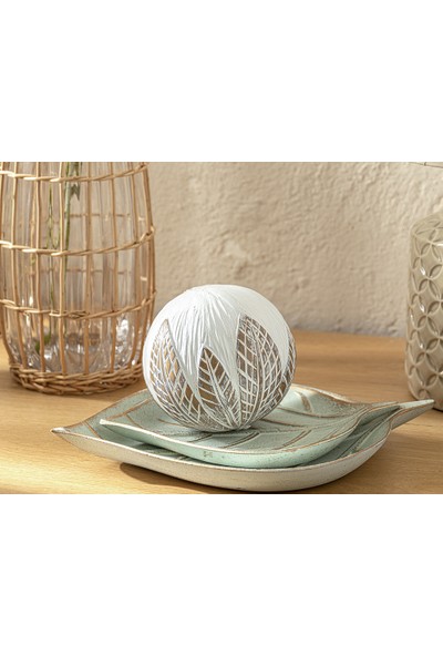 English Home Elegant Leaf Dekoratif Obje 12X12X12 cm Beyaz