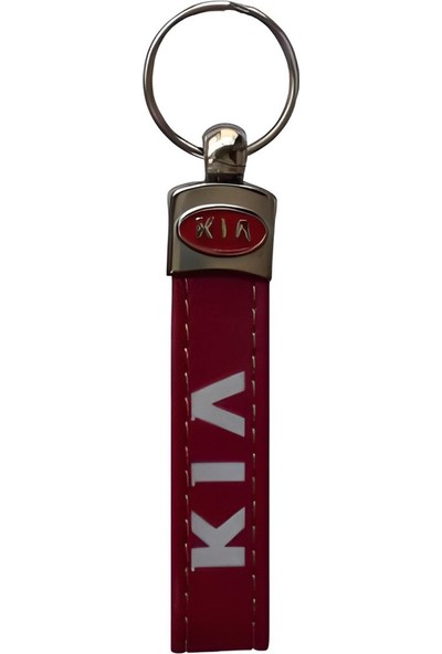Hld Kia Kırmızı Beyaz Deri Anahtarlık
