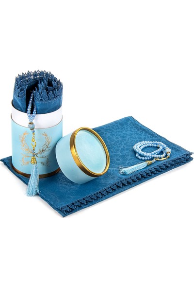 İhvan Özel Silindir Kutulu Set Inci Tesbihli Pamuklu Fistolu Mevlid Örtülü Petrol Renk İhvan Özel Silindir Kutulu Set Inci Tesbihli Pamuklu Fistolu Mevlid Örtülü Petrol Renk