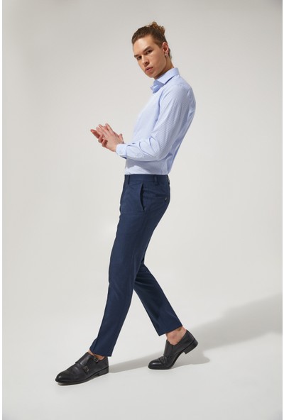 Twn Slim Fit Lacivert Armürlü Kumaş Pantolon
