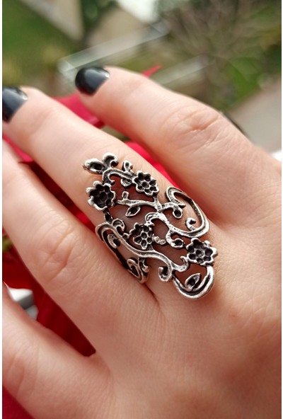 Fildişi Aksesuar Antik Gümüş Kaplama Çiçekler Şekilli Kadın Yüzük