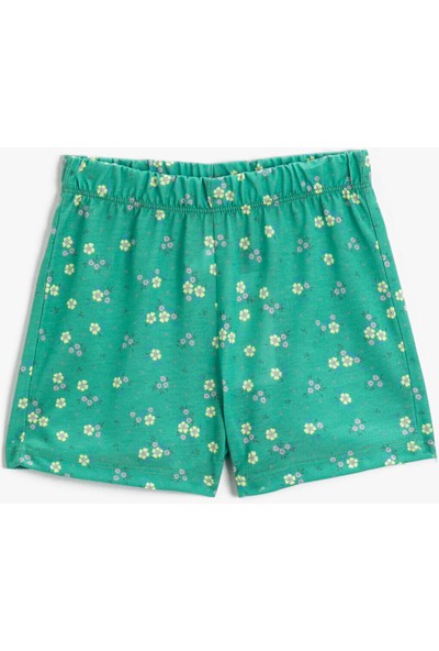 Koton Kısa Şort Çiçek Desenli Beli Lastikli Pamuklu