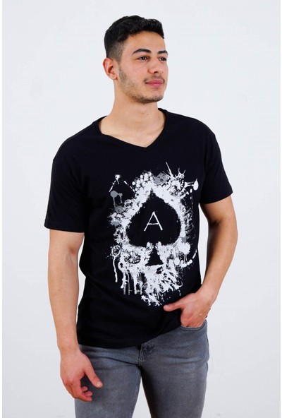 Trender Erkek T-Shirt Siyah 2023-6 V Yaka