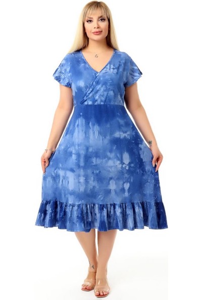 Kheos Kravuze V Yaka Kısa Kol Eteği Fırfırlı Batik Yıkalamlı Esnek Rahat Likralı Elbise Kheos Kravuze V Yaka Kısa Kol Eteği Fırfırlı Batik Yıkalamlı Esnek Rahat Likralı Elbise