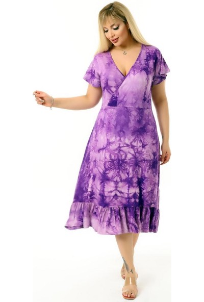 Kheos Kravuze V Yaka Kısa Kol Eteği Fırfırlı Batik Yıkalamlı Esnek Rahat Likralı Elbise Kheos Kravuze V Yaka Kısa Kol Eteği Fırfırlı Batik Yıkalamlı Esnek Rahat Likralı Elbise