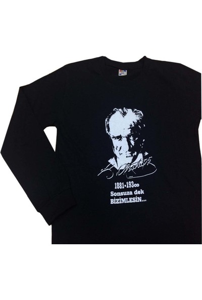 Salar Ticaret 29 Ekim 10 Kasım Siyah Çocuk Uzun Kollu Atatürk Baskılı Tişört