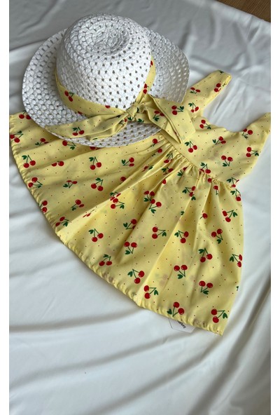 Murat Baby Şapkalı Kiraz Desenli Elbise Kız Bebek Elbise