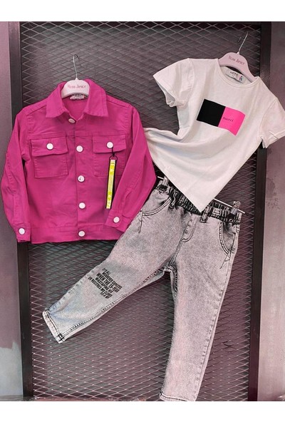 Uğur Böceği Çocuk 3'lü Keten Ceketli Şık Kız Takım - Şık Kombin