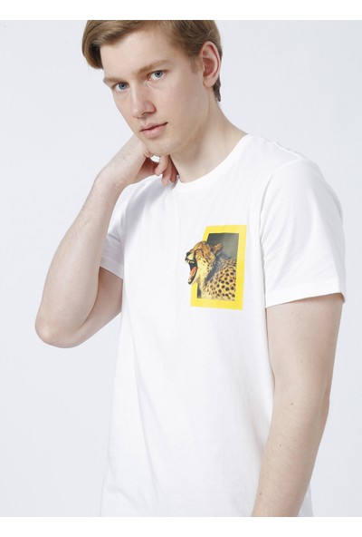 National Geographic Speed Bisiklet Yaka Standart Kalıp Baskılı Beyaz Erkek T-Shirt