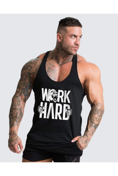 Ghedto Work Hard Gorilla Gym Fitness Tank Top Sporcu Atleti Siyah