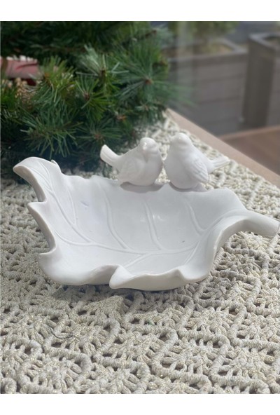 Atölye 7-77 PO267 2 Kuşlu Tabak Boyanabilir Dekoratif Obje