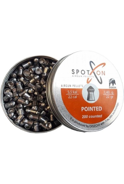 Spoton Pointed 22 Grain 5.5 mm 200 Adet Pellet Saçma Spoton Pointed 22 Grain 5.5 mm 200 Adet Pellet Saçma