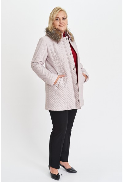 Veger Kadın Tüylü Kapüşonlu Mont 4222213 Krem