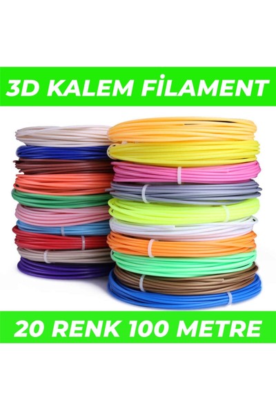 20 Renk 5 Metre 3D Kalem Pla FILAMENT-100 Metre-3d Pen Filamenti 20 Renk 5 Metre 3D Kalem Pla FILAMENT-100 Metre-3d Pen Filamenti
