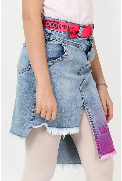 Kız Çocuk Kemerli Baskılı Desing Etek 9-14 Yaş 13915