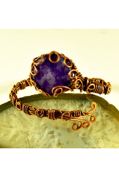Mba Handmade Jewelry Mor Akik Kristali Kadın Saf Bakır Bilezik - Doğal Taş Bilezik Mba Handmade Jewelry Mor Akik Kristali Kadın Saf Bakır Bilezik - Doğal Taş Bilezik