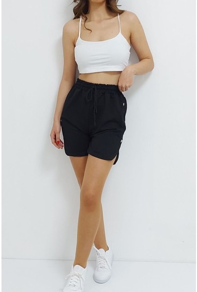 Yanı Çıtçıtlı Şort Siyah