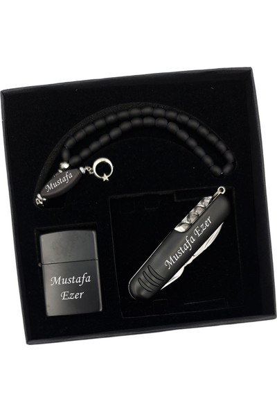 Sedef Silver Kişiye Özel Isimli Hediyelik Kutulu Tesbih Çakmak Çakı Set