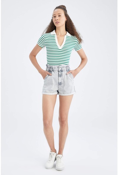 DeFacto Paperbag Fit Yüksek Bel Mini Jean Şort X6849AZ22SM DeFacto Paperbag Fit Yüksek Bel Mini Jean Şort X6849AZ22SM