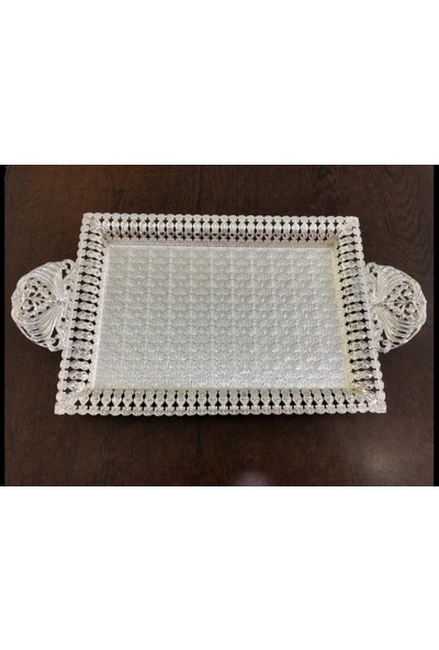 Lkm Gümüş Desenli Kristal Taşlı Servis Tepsisi LKM196