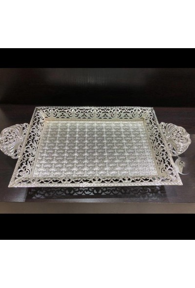 Lkm Gümüş Desenli Kristal Taşlı Servis Tepsisi LKM198