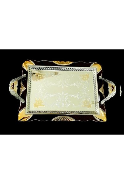 Ceyyiz Tepsi Lüks Mineli Altın Kahve Orta 42X27CM Ceyyiz Tepsi Lüks Mineli Altın Kahve Orta 42X27CM
