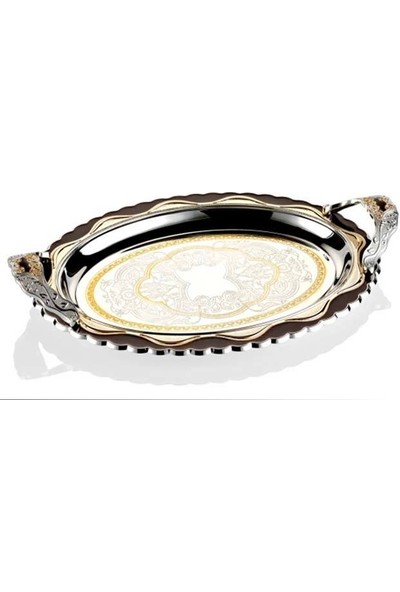 Ceyyiz Tepsi Lüks Mineli Altın Kahve Oval Orta 42X27CM Ceyyiz Tepsi Lüks Mineli Altın Kahve Oval Orta 42X27CM