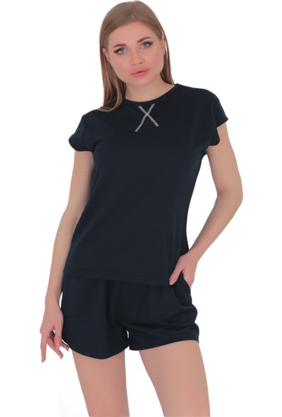 Kadın Siyah Cepli Sporcu Eşofman Kısa Şortlu Pijama Takımı