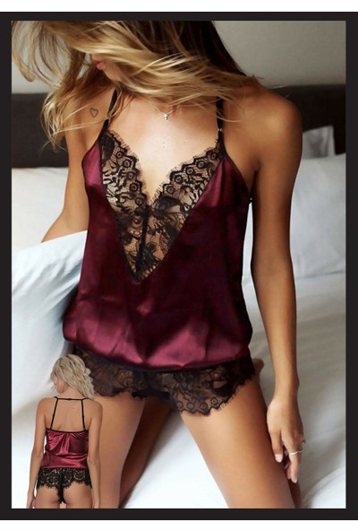 LoeFit Kadın Bordo Dantel Detaylı Fantezi Gecelik Erotik Sexy Babydoll LoeFit Kadın Bordo Dantel Detaylı Fantezi Gecelik Erotik Sexy Babydoll