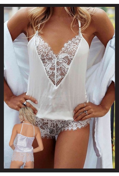LoeFit Kadın Beyaz Dantel Detaylı Fantezi Gecelik Erotik Sexy Babydoll LoeFit Kadın Beyaz Dantel Detaylı Fantezi Gecelik Erotik Sexy Babydoll