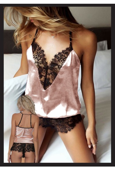 LoeFit Kadın Pudra Dantel Detaylı Fantezi Gecelik Erotik Sexy Babydoll LoeFit Kadın Pudra Dantel Detaylı Fantezi Gecelik Erotik Sexy Babydoll