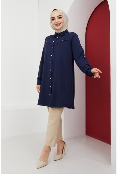 İmaj Butik Büyük Beden Inci Detaylı Tesettür Tunik/lacivert İmaj Butik Büyük Beden Inci Detaylı Tesettür Tunik/lacivert