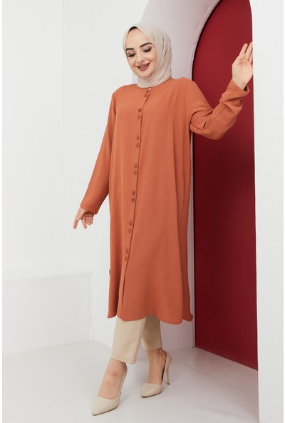 İmaj Butik Büyük Beden Yan Yırtmaç Detaylı Tesettür Tunik/kiremit