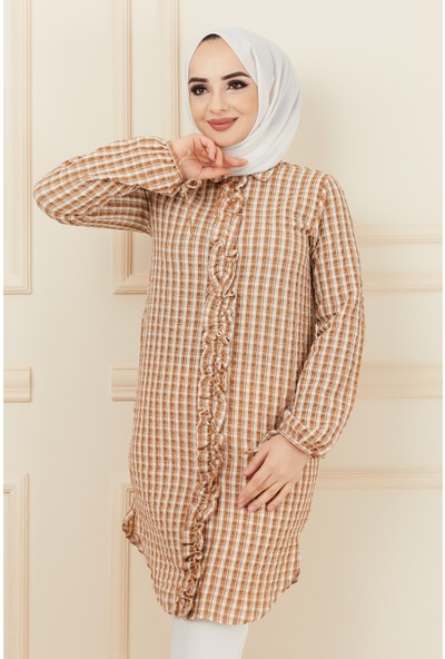 Ekose Desenli Gofre Tesettür Tunik/camel Ekose Desenli Gofre Tesettür Tunik/camel