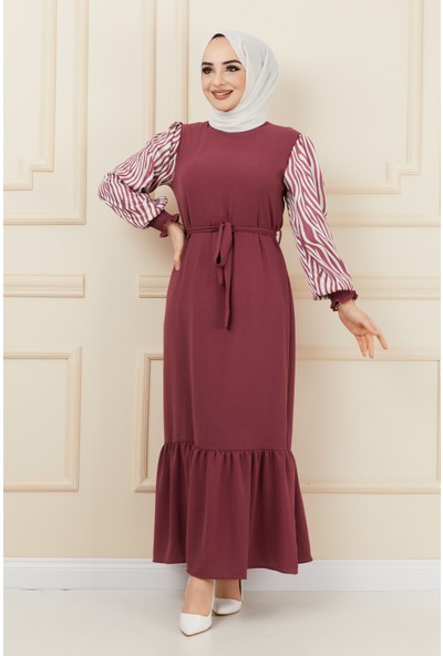 İmaj Butik Kolu Leopar Desenli Tesettür Elbise/gül Kurusu İmaj Butik Kolu Leopar Desenli Tesettür Elbise/gül Kurusu