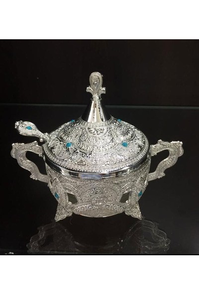Ceyyiz Gümüş Mavi Taşlı Içi Camlı Çay Şekerlik LKM623