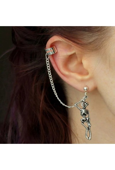 Takıconcept Üstten Deliksiz Iskelet Sallantılı Punk Çelik Küpe