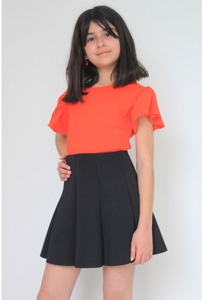 Kız Çocuk Arkası Çapraz Detaylı Badi Turuncu 22159- Kız Çocuk Arkası Çapraz Detaylı Badi Turuncu 22159-