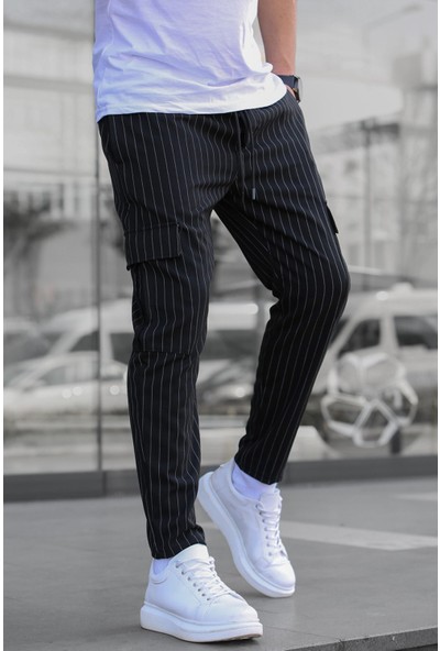 Madmext Siyah Çizgili Kargo Cep Erkek Jogger Pantolon Madmext Siyah Çizgili Kargo Cep Erkek Jogger Pantolon