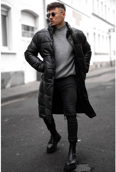 Madmext Siyah Uzun Erkek Şişme Mont