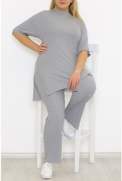 Makri Pazar Büyük Beden Fitilli Takım Gri - 8715.1567. Makri Pazar Büyük Beden Fitilli Takım Gri - 8715.1567.