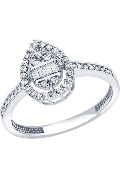 Diamond Line-Gülaylar Beyaz Altın 8 Ayar Baget Taşlı Yüzük