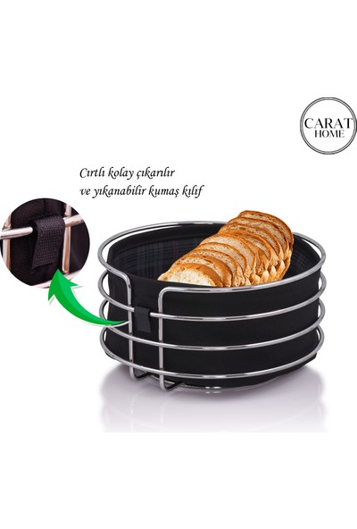 Lilibeaty Paslanmaz Metal Krom Şeritli Siyah Kumaş Yuvarlak Ekmeklik Ekmek Sepeti Lilibeaty Paslanmaz Metal Krom Şeritli Siyah Kumaş Yuvarlak Ekmeklik Ekmek Sepeti