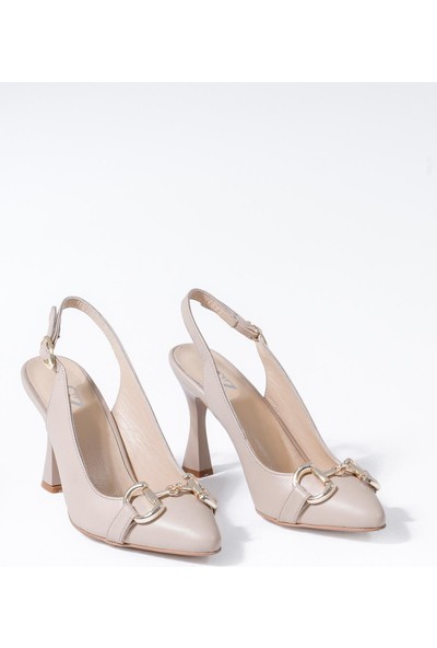 CZ London Hakiki Deri Kadın Yüksek Kadeh Topuklu Ayakkabı Metal Aksesuarlı CZ London Hakiki Deri Kadın Yüksek Kadeh Topuklu Ayakkabı Metal Aksesuarlı